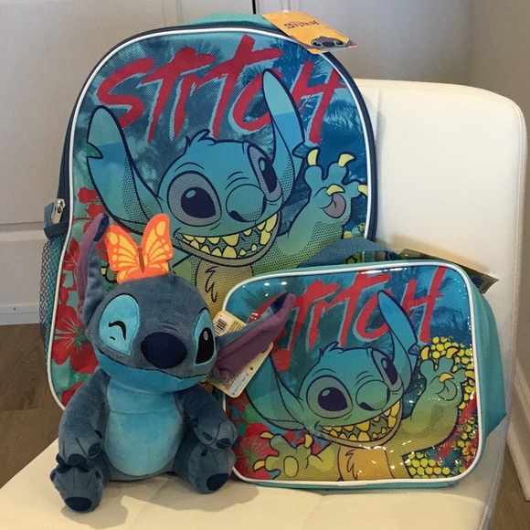 Disney | Accessories | 3 Pc Stitch Backpack And Lunch Bag Set With ...